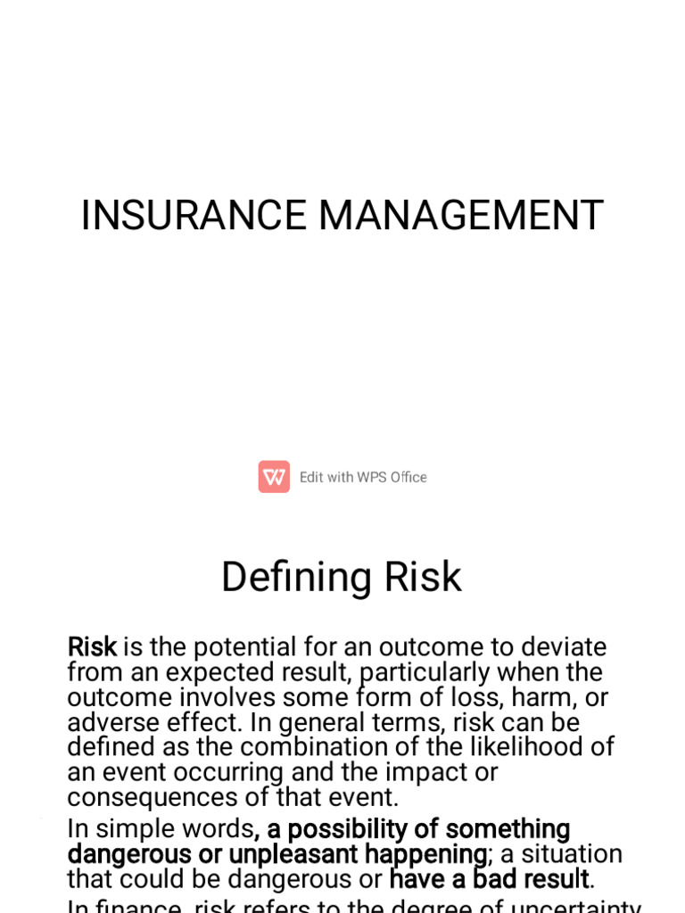 INSURANCE MANAGEMENT | PDF | Insurance | Risk