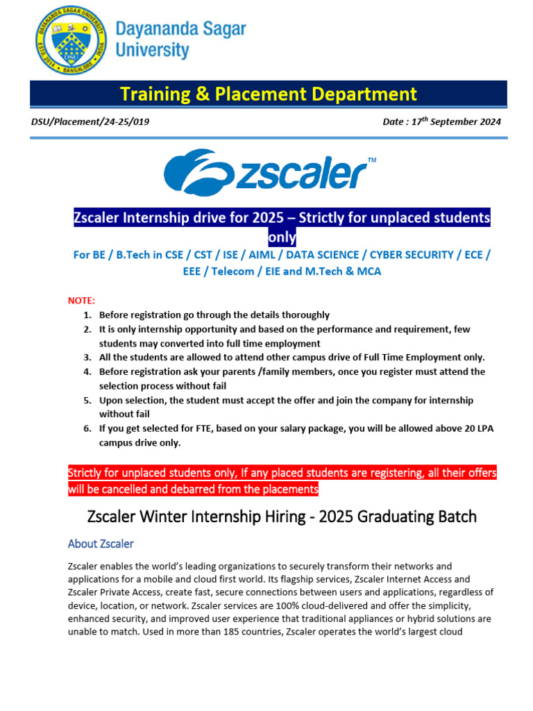 Zscaler Internship Drive 2025 | PDF | Computing | Information Technology