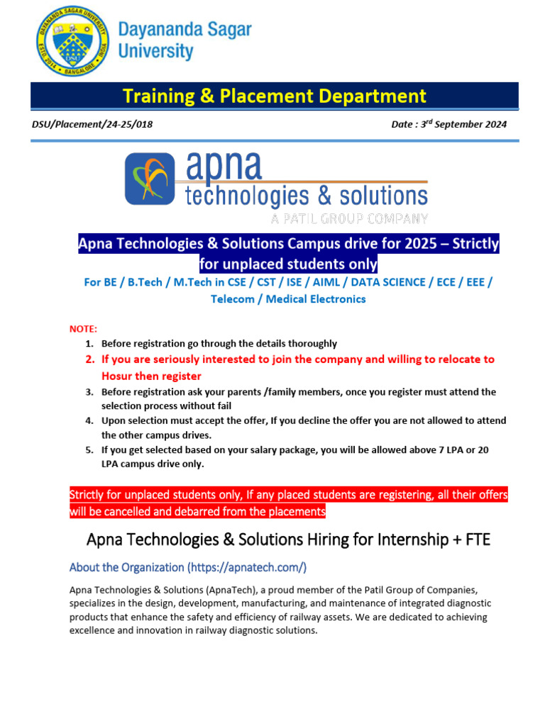 Apna Technologies Campus Drive 2025 | PDF | Engineering | Business
