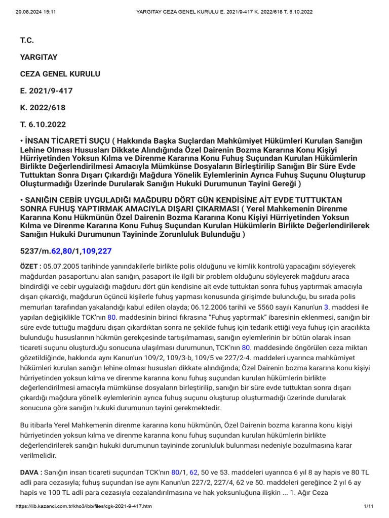 YARGITAY CEZA GENEL KURULU E. 2021_9-417 K. 2022_618 T. 6.10.2022 | PDF