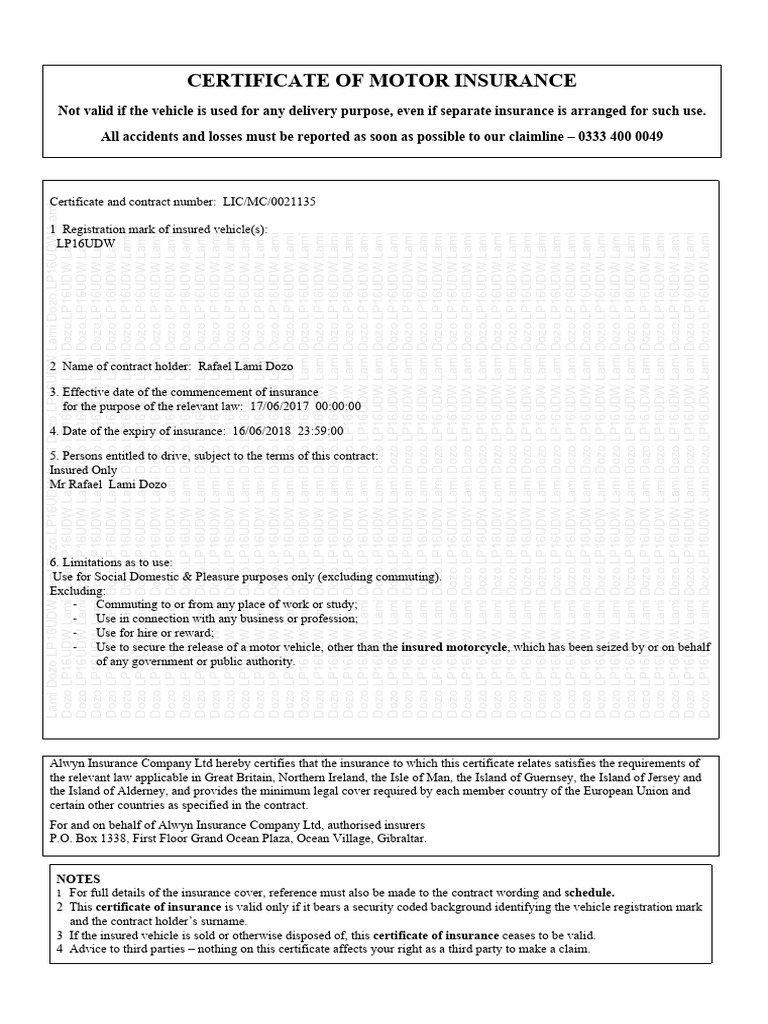 Alwyn Certificate June 6 2018 | PDF | Vehicles