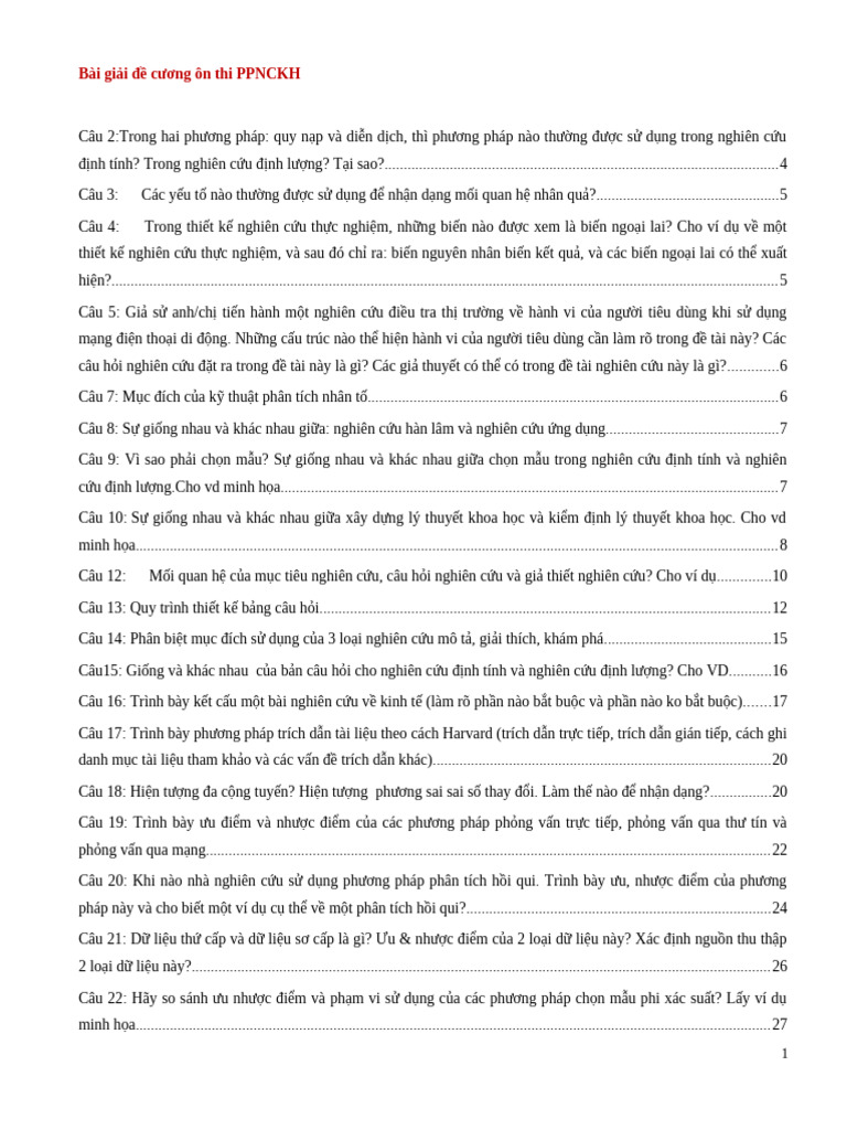 DE CUONG ON THI NCKH D7- K 20 | PDF