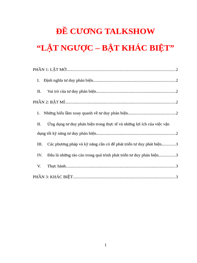 ĐỀ CƯƠNG TALKSHOW | PDF