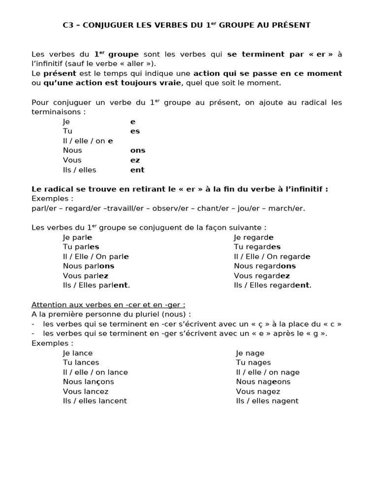 Conjugaison des verbes du 1er groupe | PDF | Verbe | Syntaxe