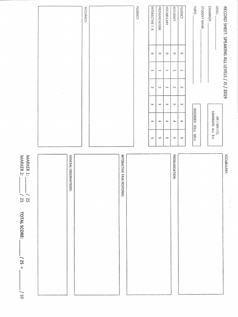 2019 SPEAKING Record Sheet | PDF