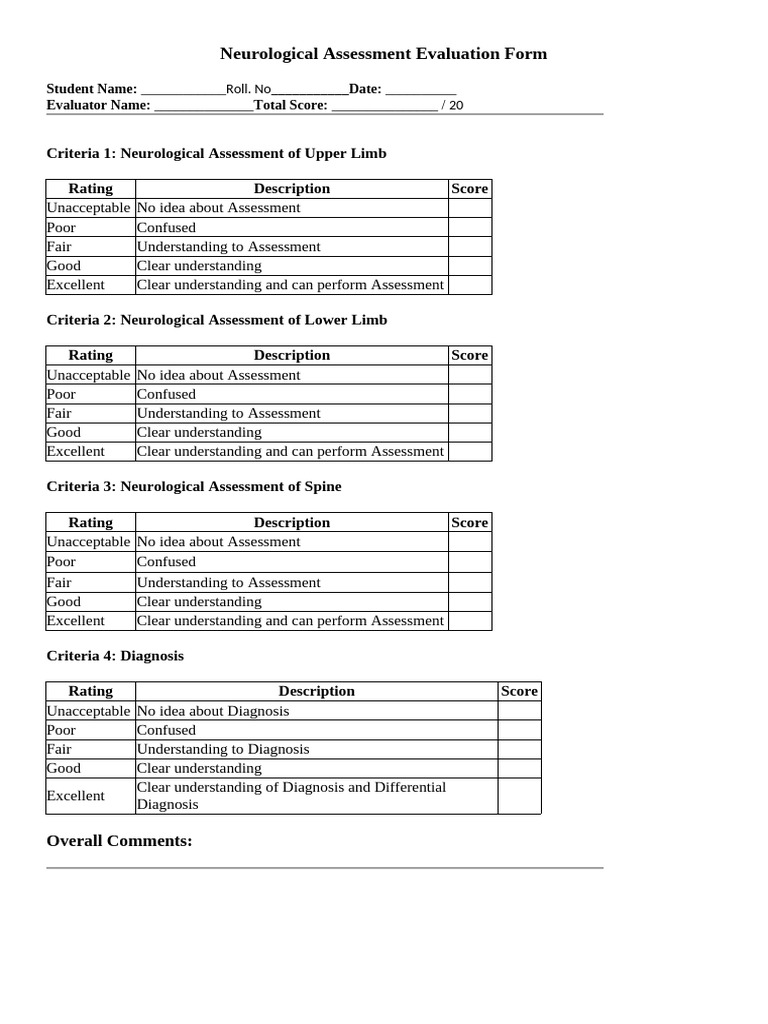 Neurological Assessment Evaluation Form | PDF