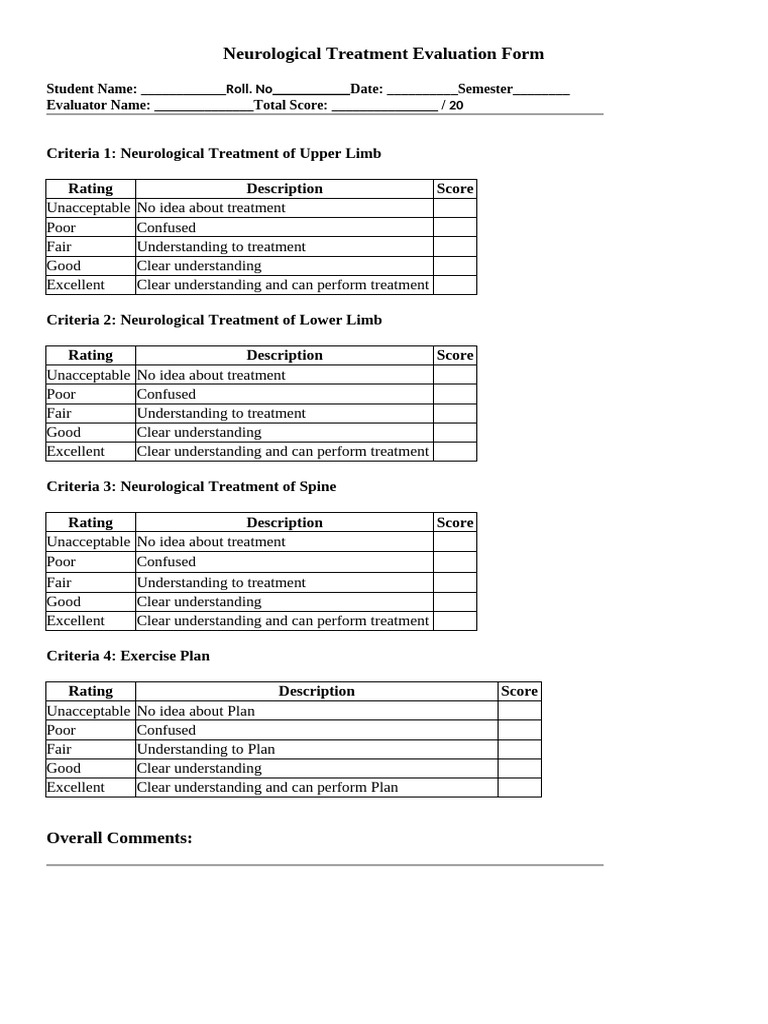 Neuro Treatment Evaluation Form | PDF