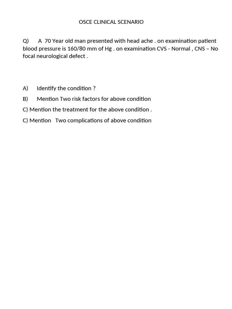 Osce Clinical Scenario - Copy | PDF | High Density Lipoprotein | Human ...