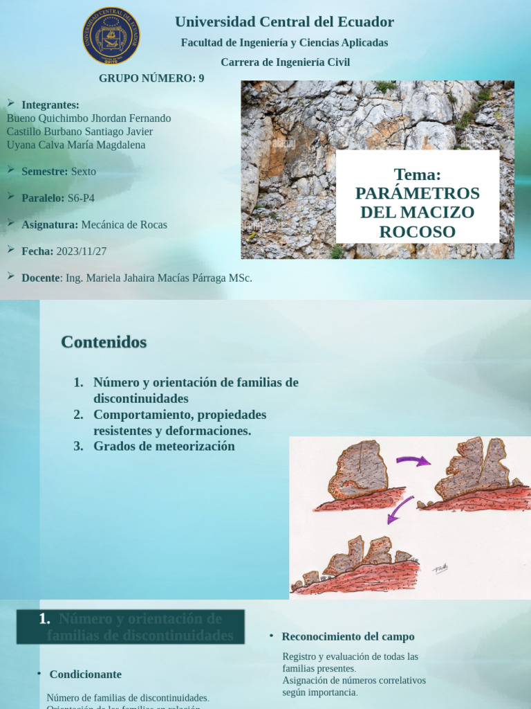 Grupo 9 - Parámetros Del Macizo Rocoso | PDF | Roca (geología) | Ciencias de la Tierra