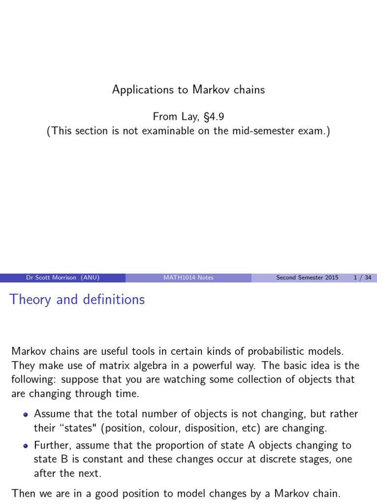 MATH1014 LinearAlgebra Lecture10.slides | PDF | Markov Chain | Matrix ...