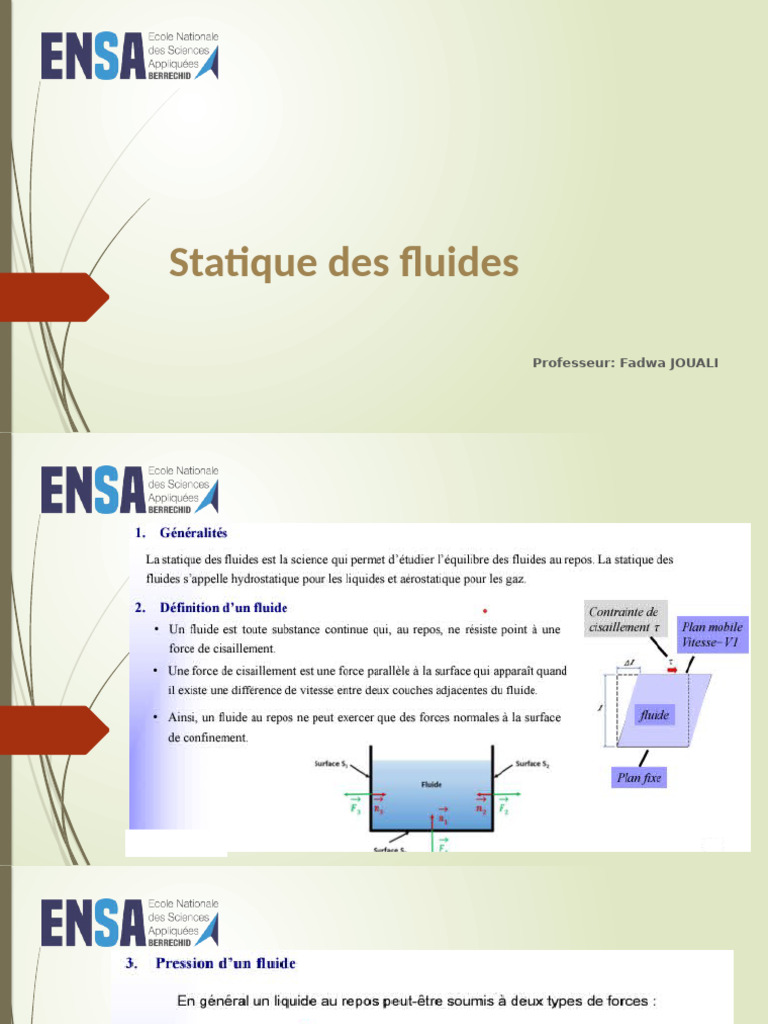 Statique et CinÃ©️matique des fluides | PDF