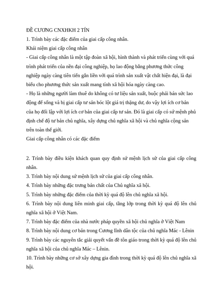 ĐỀ CƯƠNG CNXHKH 2 TC | PDF