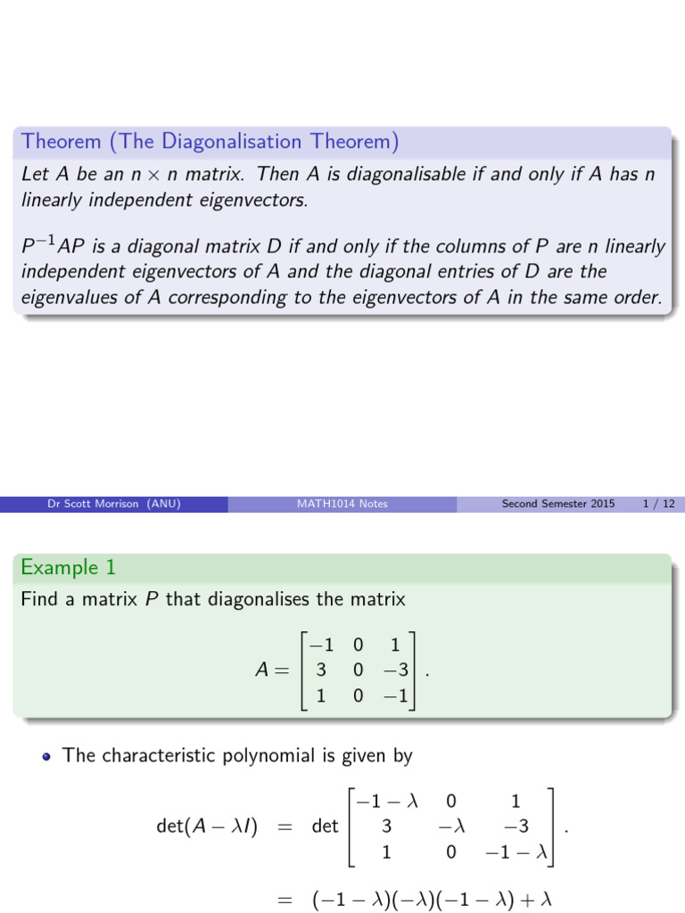 MATH1014 LinearAlgebra Lecture15.slides | PDF | Eigenvalues And Eigenvectors | Mathematics