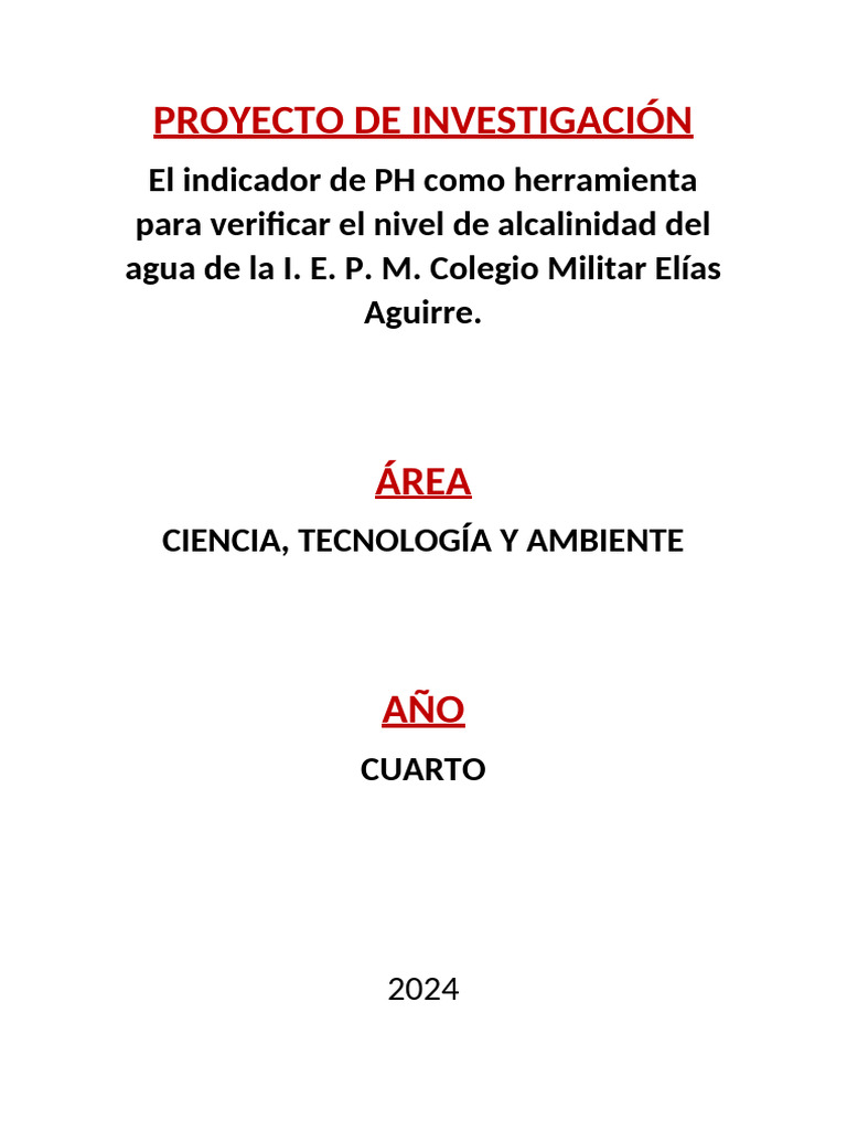 PROYECTO DE INVESTIGACIÓN2 | PDF | Agua | Ph