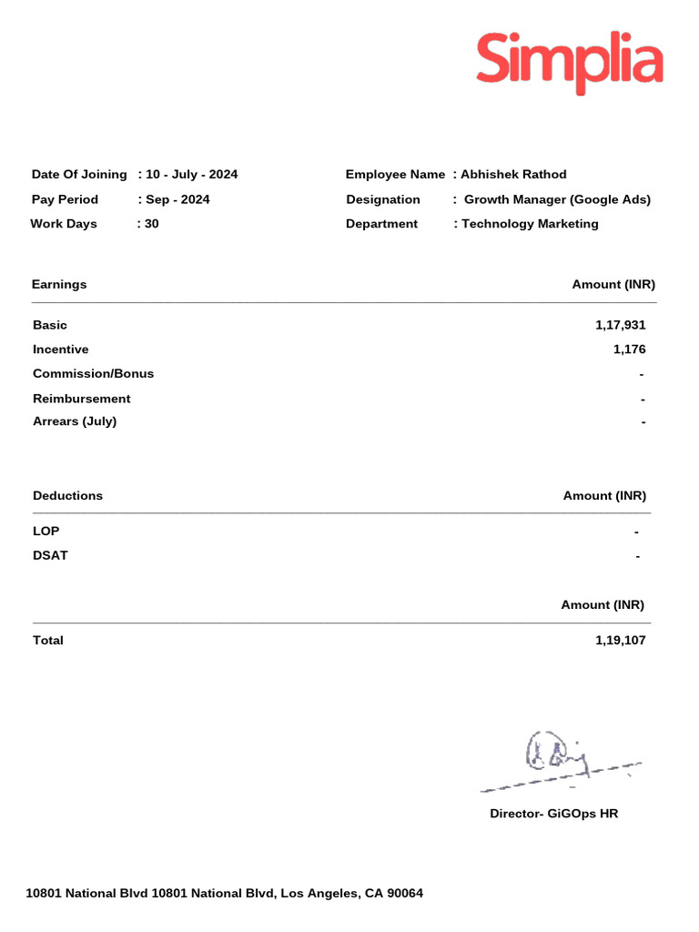 Employee Salary Breakdown for Sep 2024 | PDF