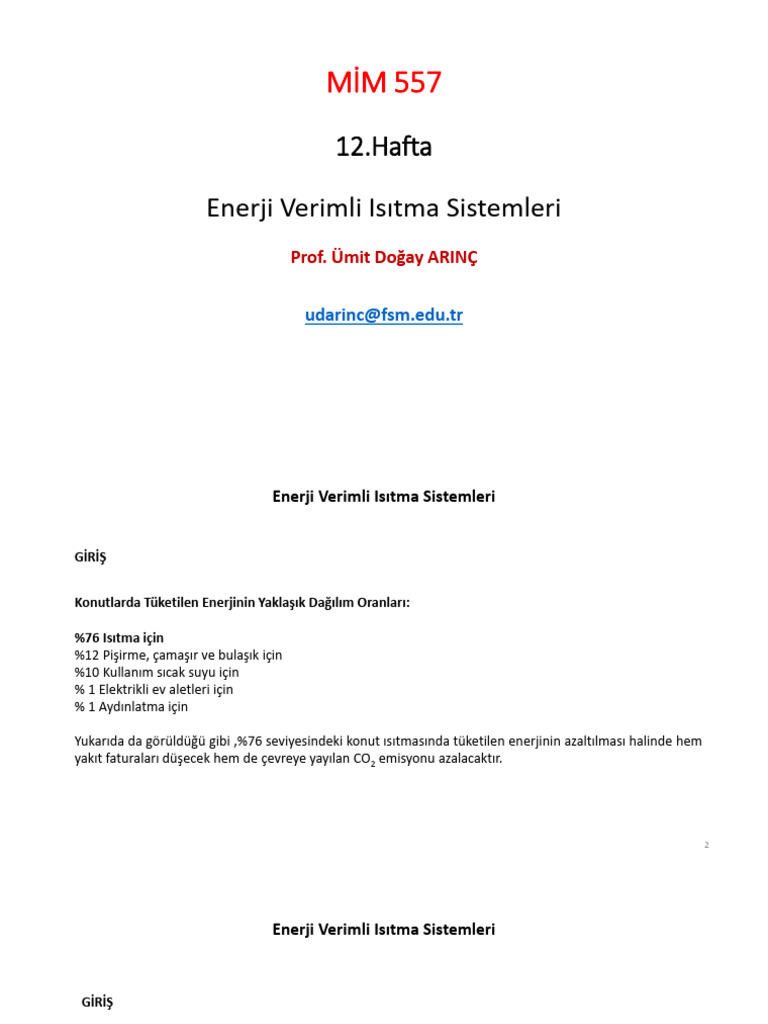 Hafta Enerji Verimli Isıtma Sistemleri | PDF
