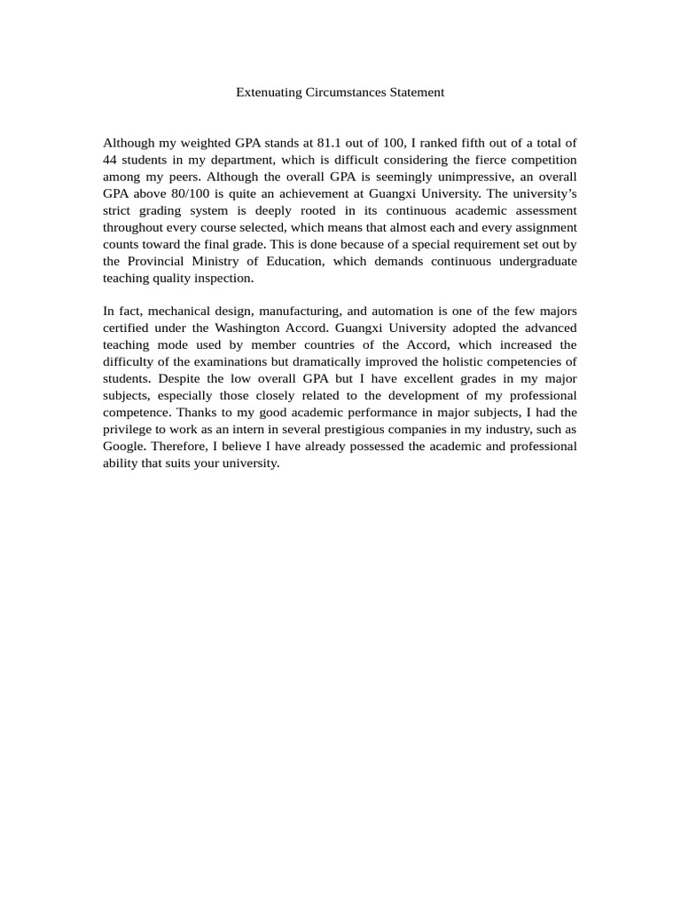 Extenuating Circumstances Statement-Updated | PDF