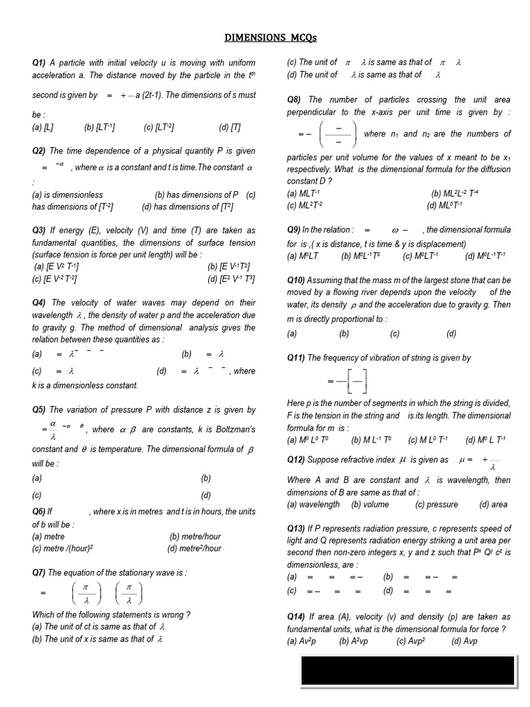 Dimensions - MCQ | PDF | Wavelength | Waves