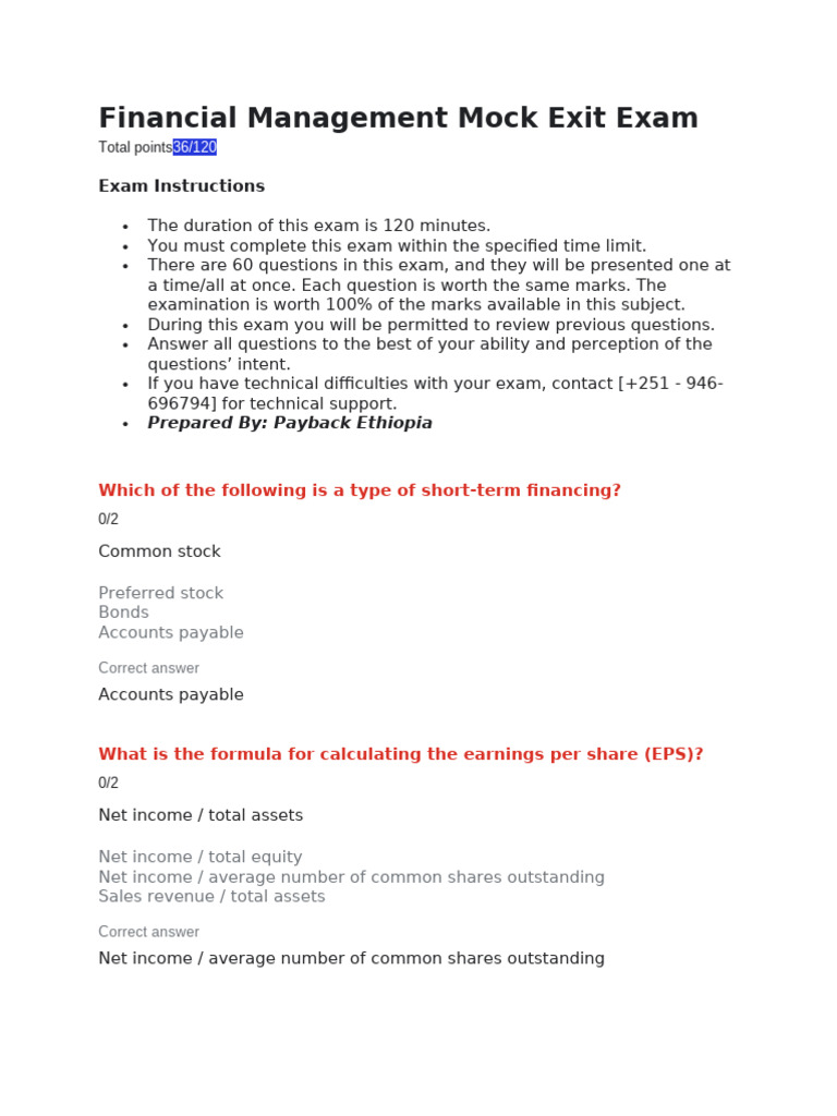 Financial Management Mock Exam Guide | PDF | Bonds (Finance) | Stocks