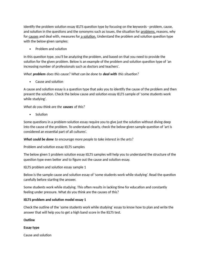 Identify The Problem Solution Essay IELTS Question Type by Focusing On ...