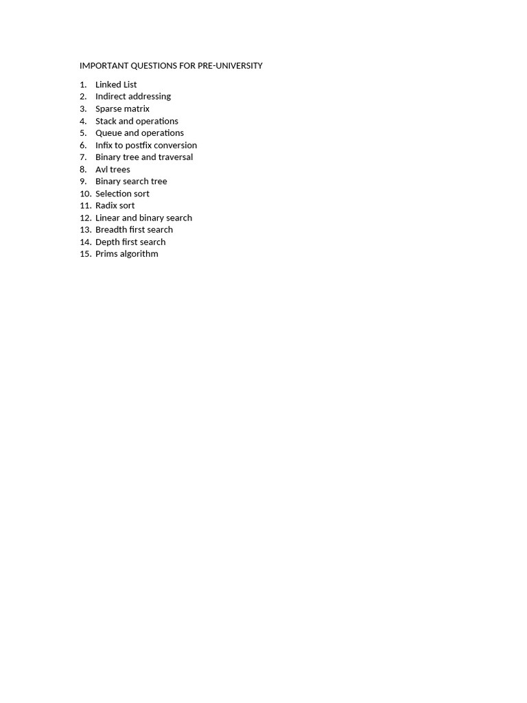 Important Questions For Pre University | PDF