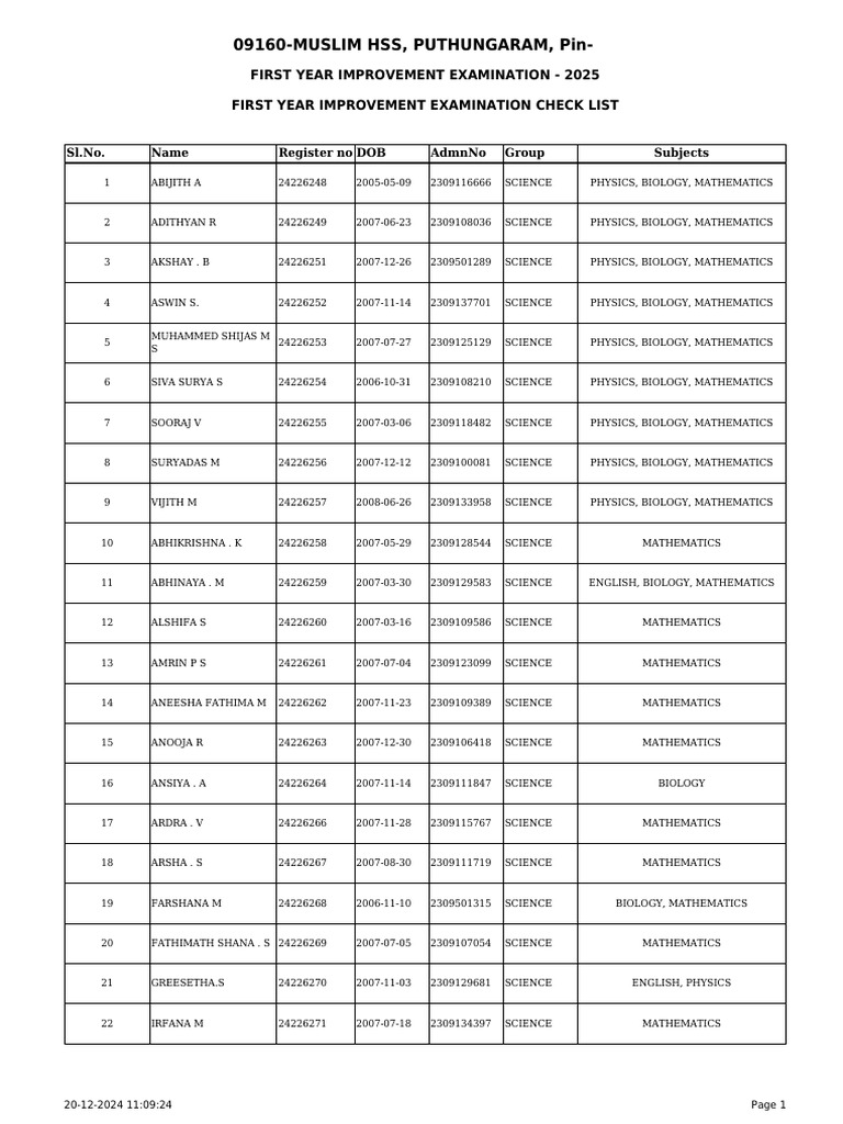 First Year Improvement Exam Checklist 2025 | PDF | Science | Observation