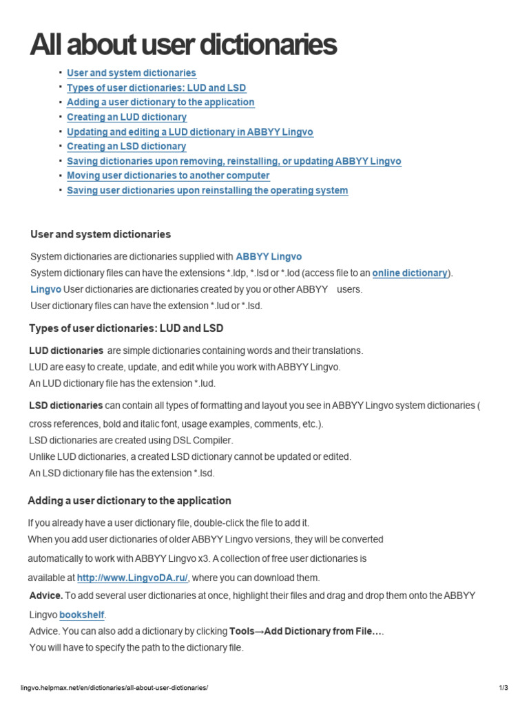 ABBYY Lingvo - All About User Dictionaries | PDF | Computer File | Text ...