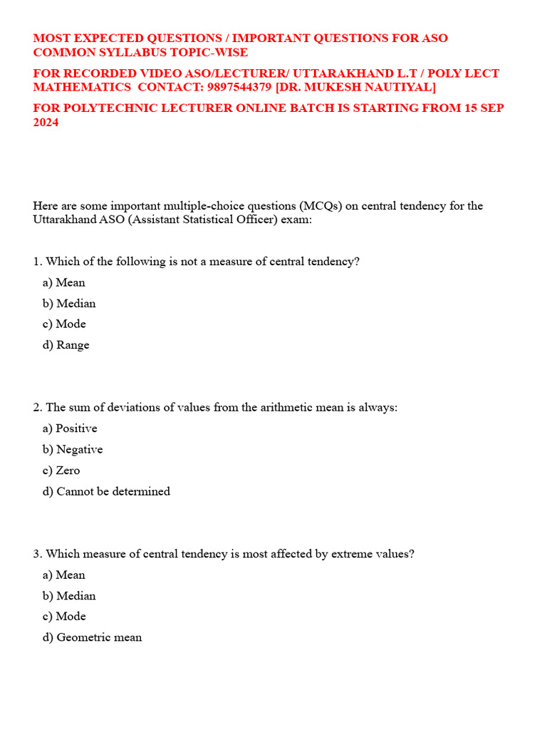 Aso Common Syllabus MCQ Without Answer-1 | PDF | Cost Of Living | Mean