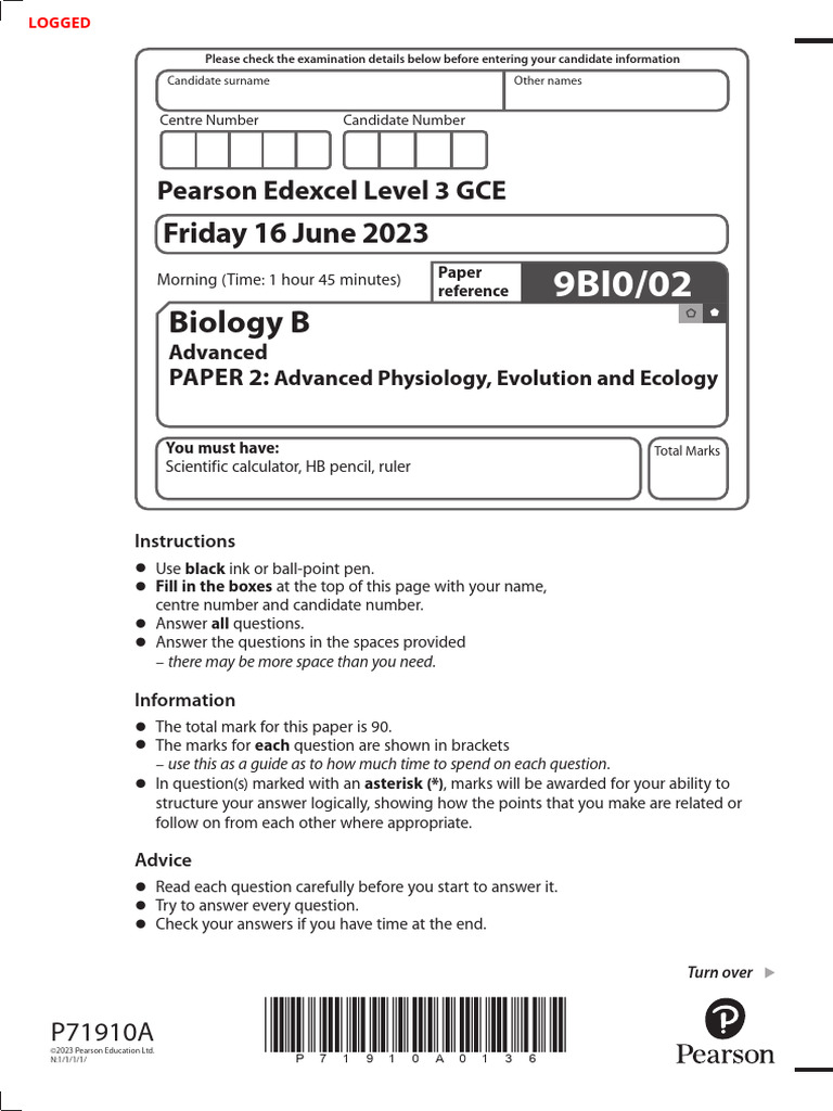 Edexcel Biology B A Level June 2023 Paper 2 | PDF | Biomolecules | Meiosis