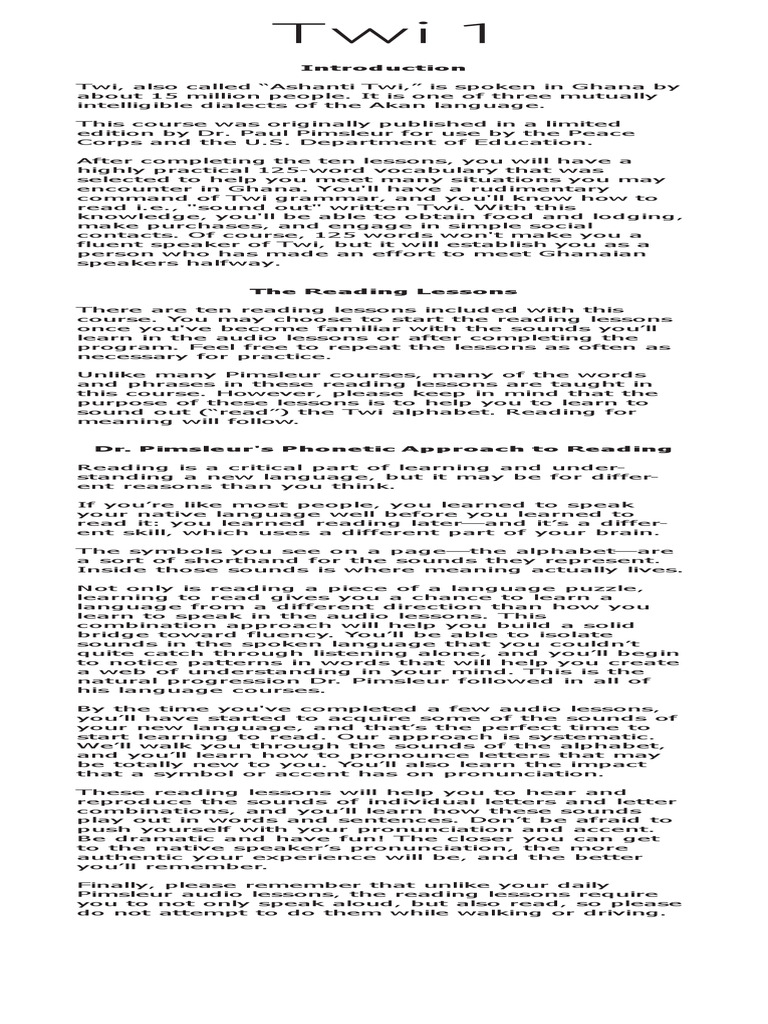 Twi Level 1 Intro | PDF | Accent (Sociolinguistics) | Linguistics