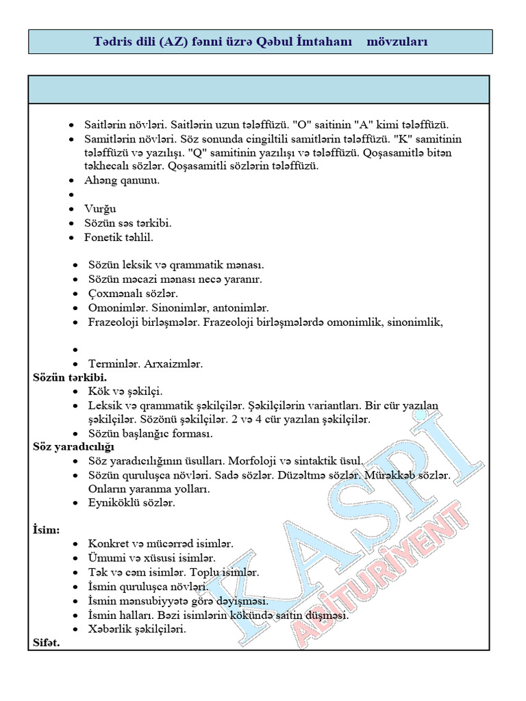 Qəbul Mövzu - 2024.04.28 - Tədris dili (AZE) (2) | PDF