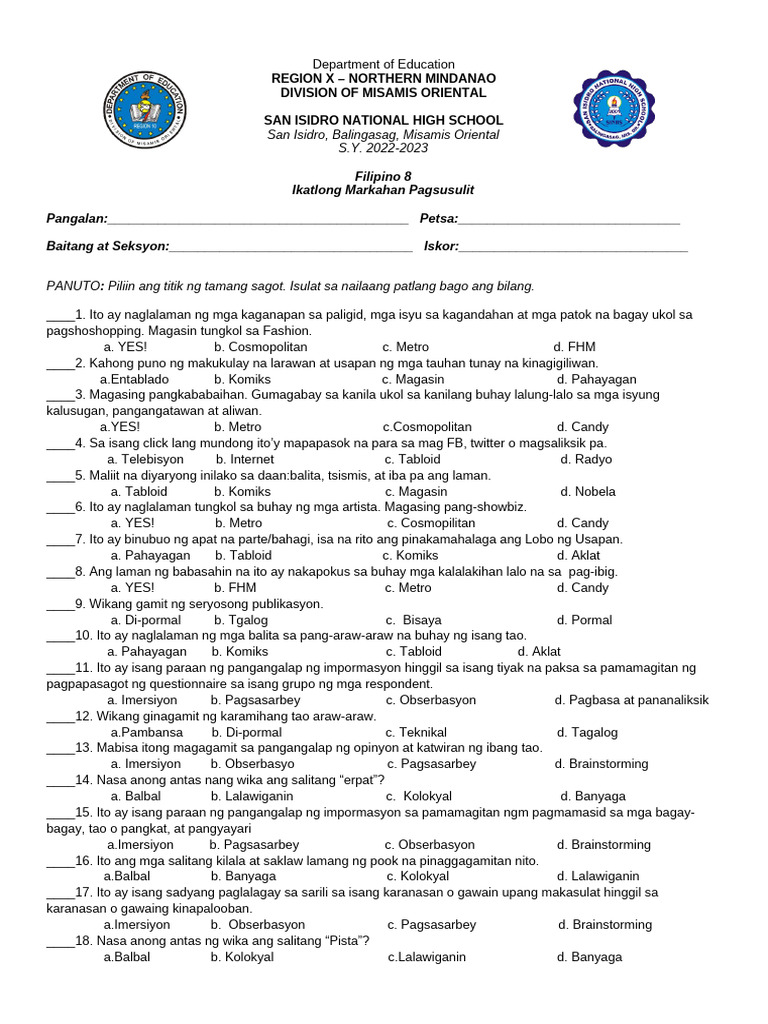 Sinhs - G8 Examinationnnnnn | PDF