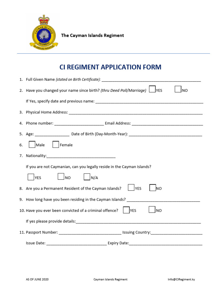 CI Regiment - Application Form - June 2020 Fillable FINAL v3 | PDF ...