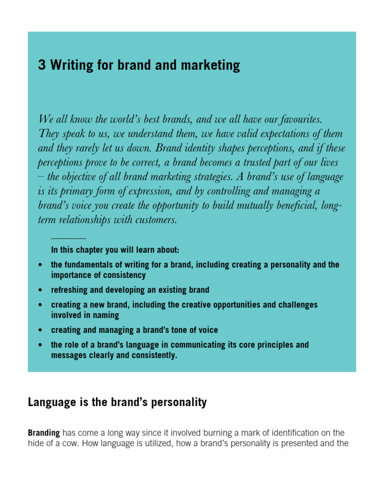 Chapter_3_Writing_for_brand_and_marketing | PDF | Brand | Copywriting