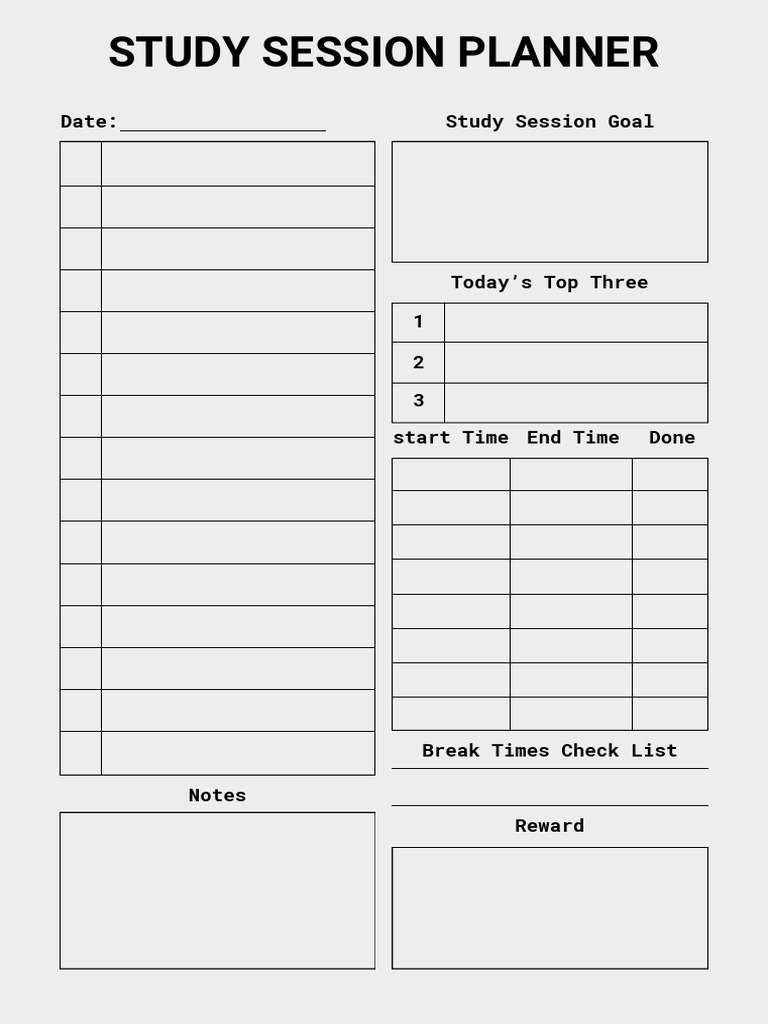 Study Session Planner Sheet | PDF