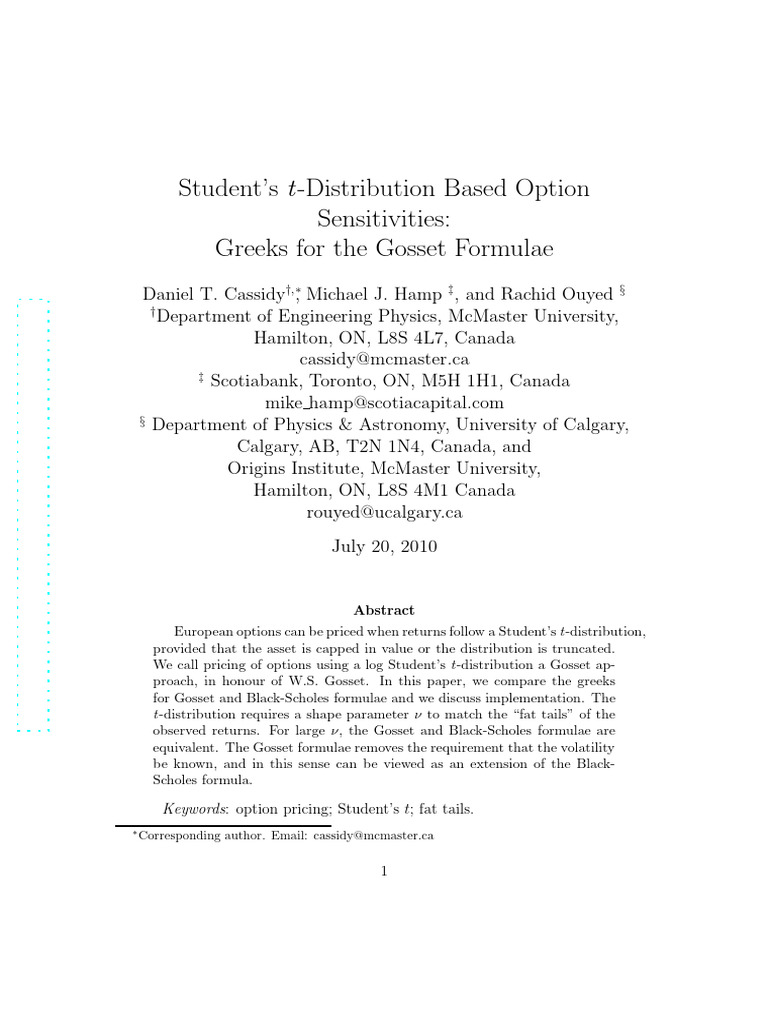 Student's T-Distribution Based Option Sensitivities - Greeks For The ...