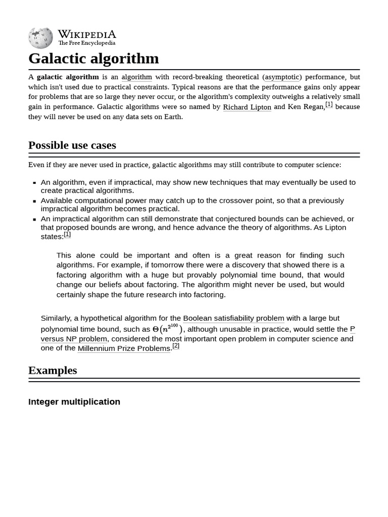 Definition of a Galactic Algorithm | PDF | Mathematics | Theoretical Computer Science