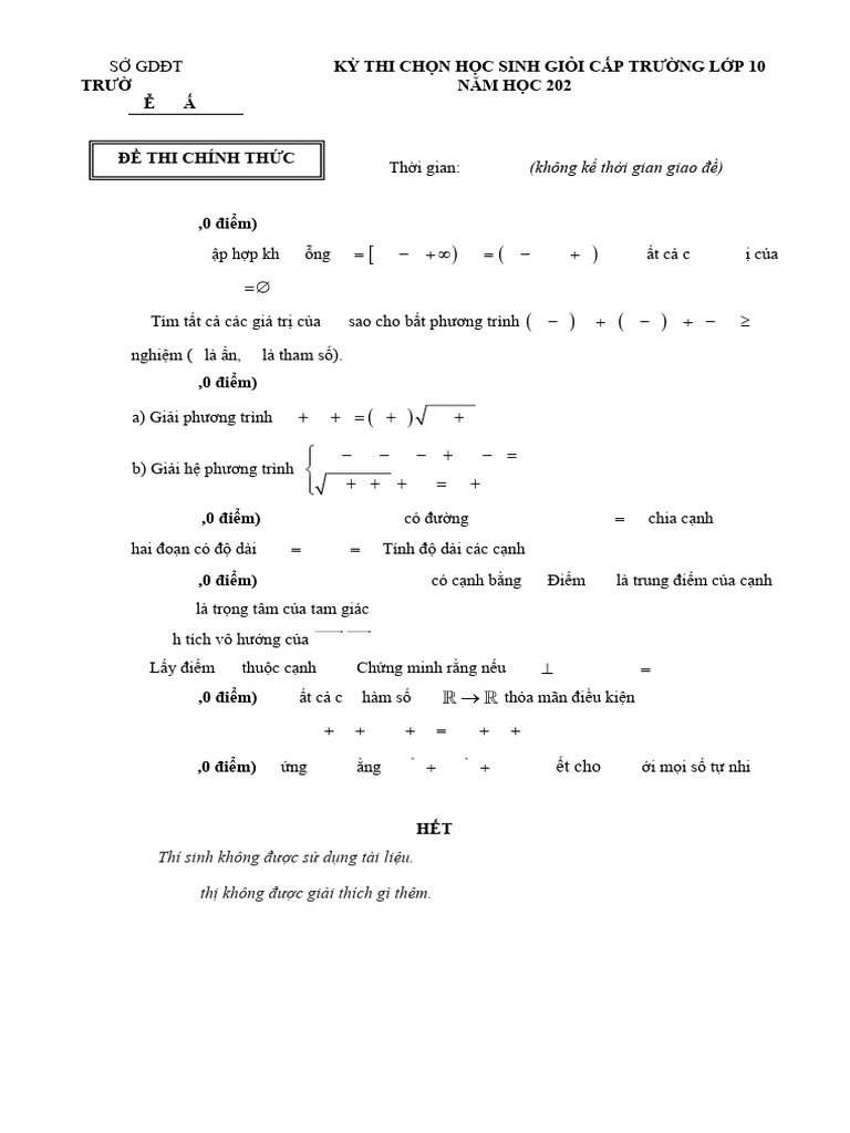 De Thi HSG Cap Truong Khoi 10 Nam 2023 2024 Mon Toan | PDF