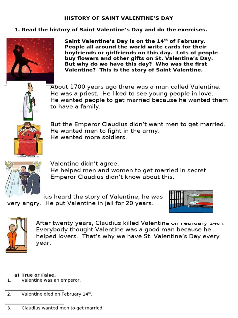 History of Saint Valentine - S Day-Reading (Past Simple) | PDF