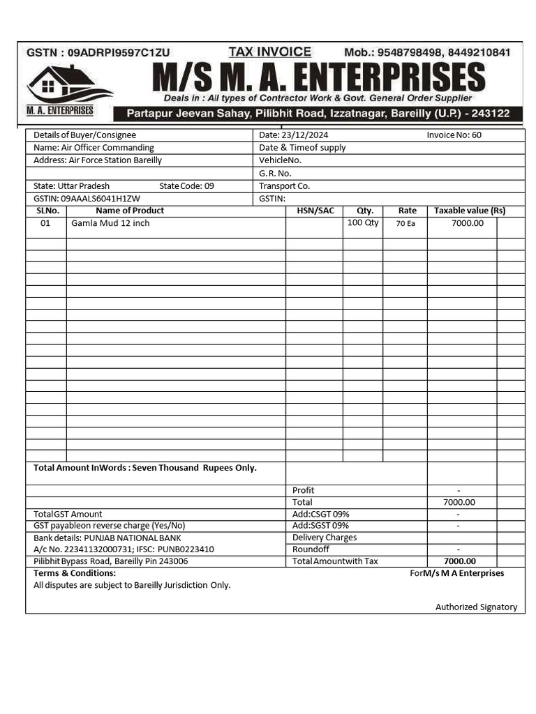 Invoice for Air Force Station Supply | PDF