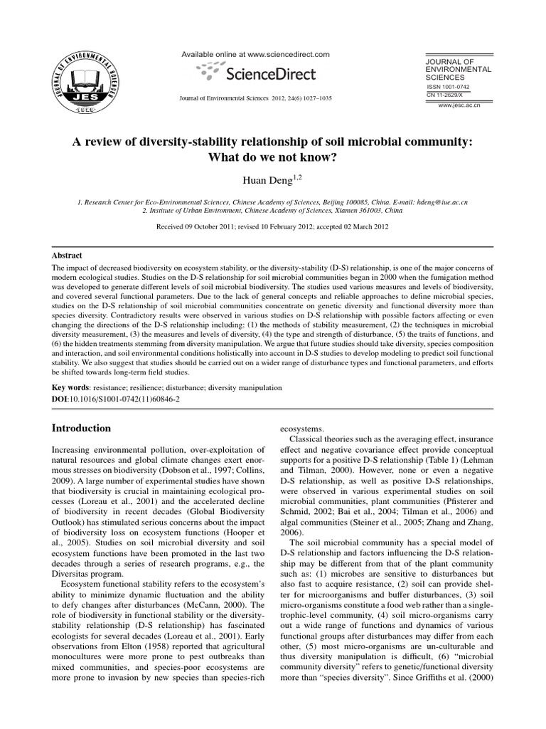 Diversity-Stability in Soil Microbes | PDF | Ecosystem | Biodiversity