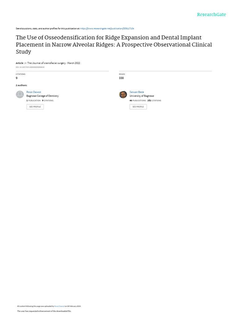 The Use of Osseodensification For Ridge Expansion.39 | PDF | Dental ...