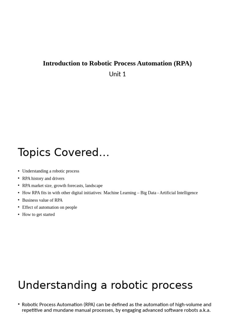 Unit 1 - Robotic Process Automation | PDF | Automation | Artificial ...