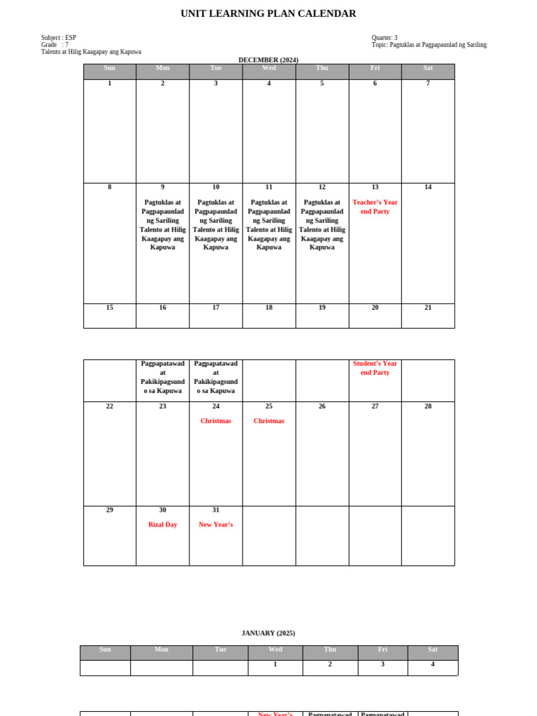 School Calendar-Esp-7 | PDF