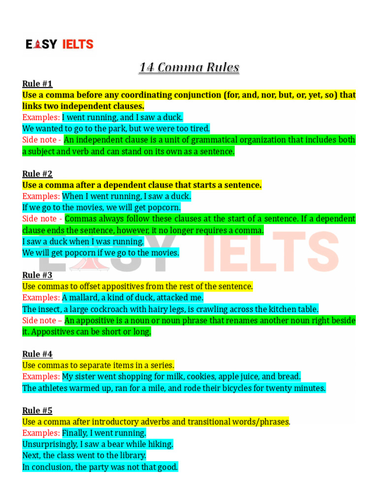 14 Comma Rules | PDF | Comma | Adjective