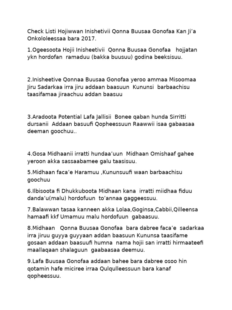 Check Listi Hojiwwan Inishetivii Qonna Buusaa Gonofaa Kan Ji 1 1 | PDF