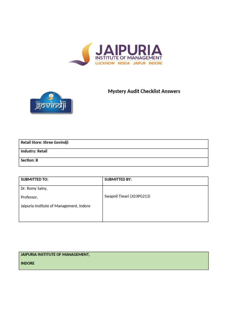 Mystery Audit Checklist | PDF | Marketing