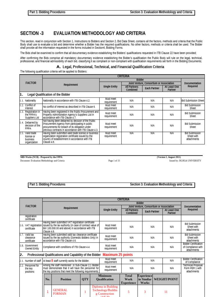 Bid Evaluation Criteria Overview | PDF | Evaluation | Joint Venture