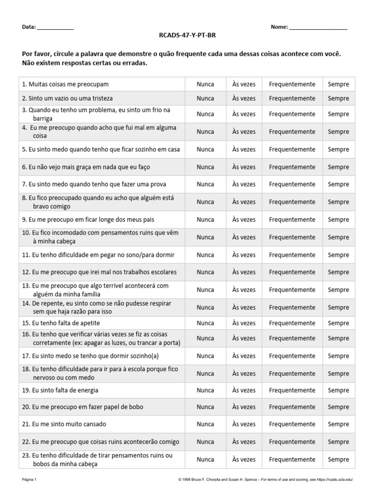 RCADS - portugues - pais | PDF