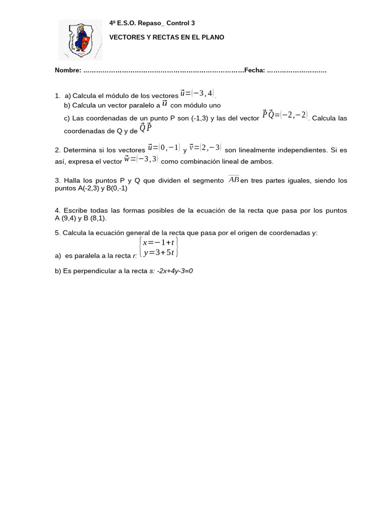 Repaso Control 3 Vectores 24 25 | PDF